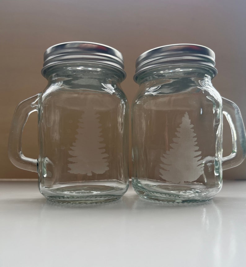 Pine Tree Etched Glass Salt and Pepper Shaker Set of Two - Etsy