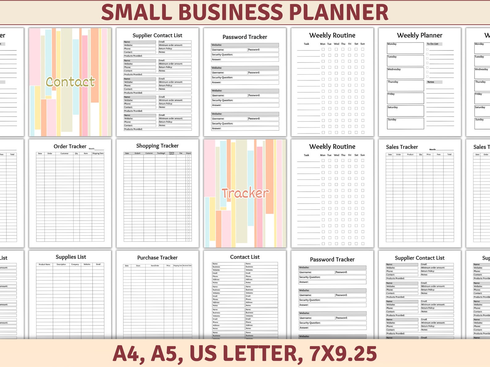 Printable Business Planner, Printable Business Organization Planner ...