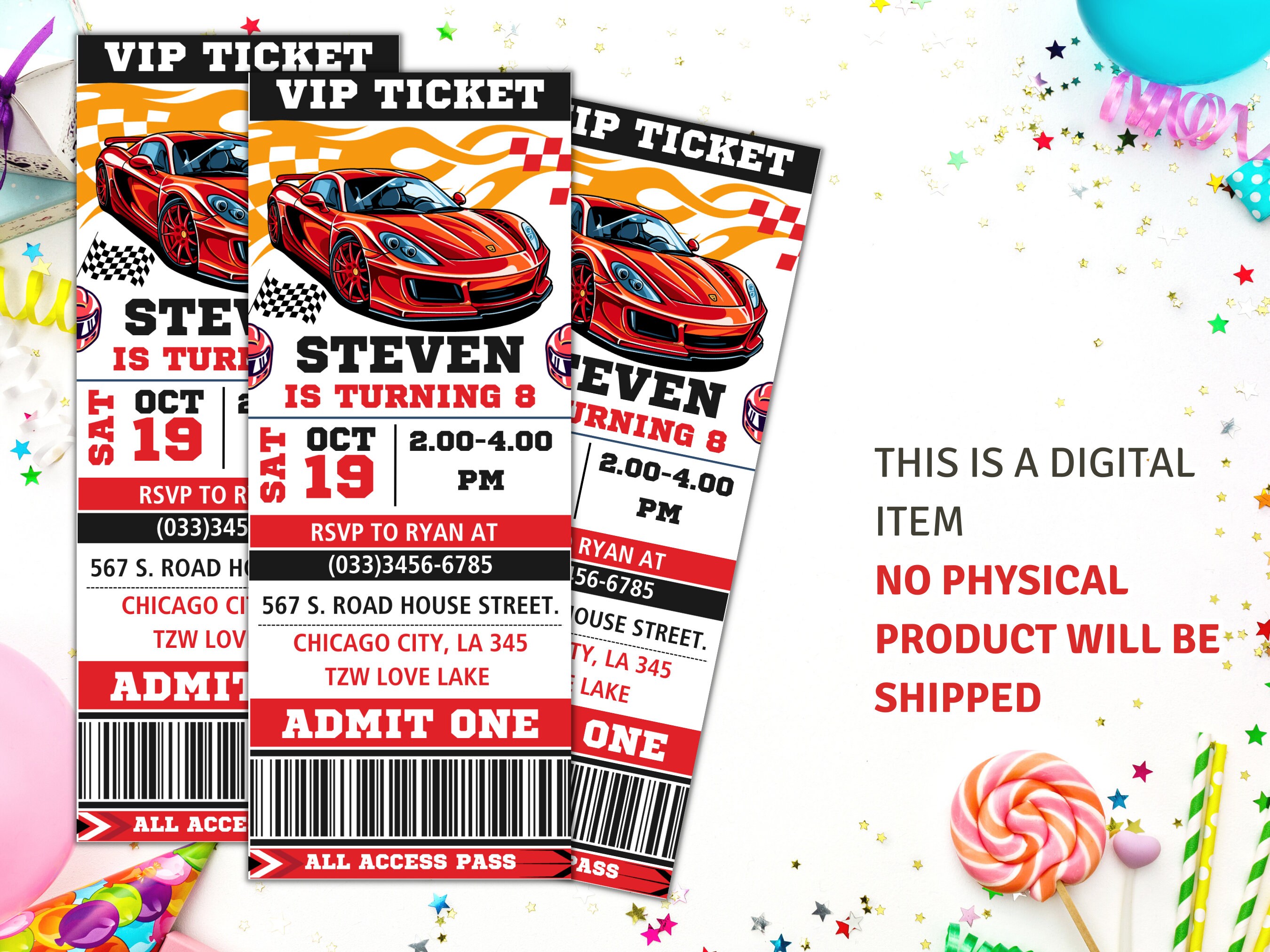 Editable Race Car Birthday Ticket Invitation Template - Etsy