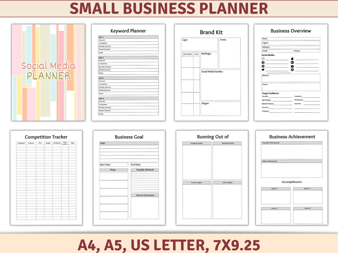 Printable Business Planner, Printable Business Organization Planner ...