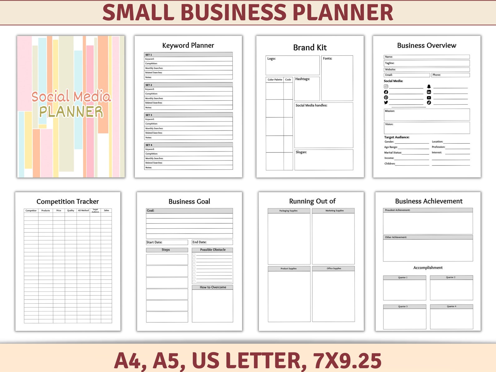 Printable Small Business Planner, Organization Bundle (digital Download ...
