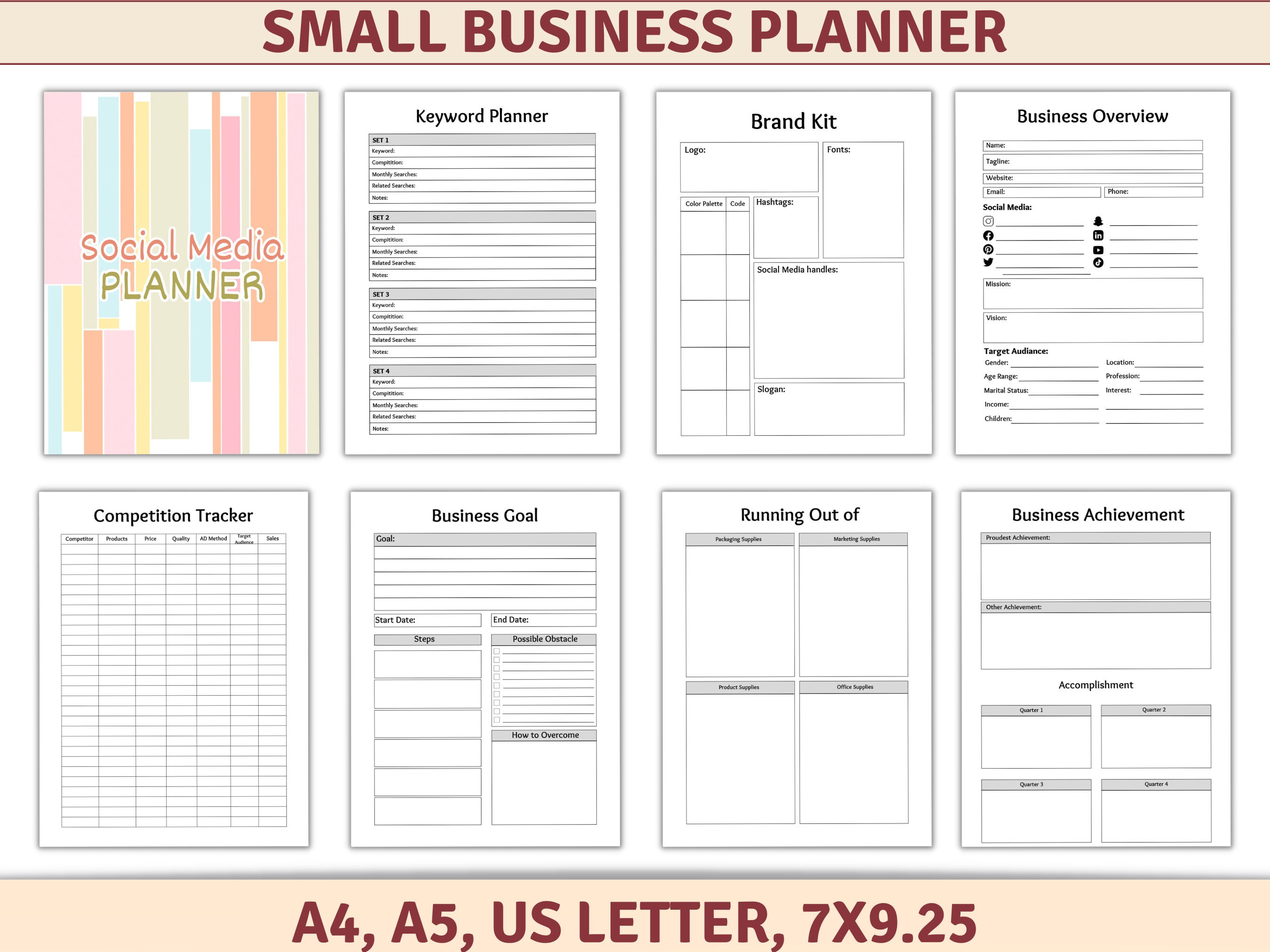Printable Business Planner, Printable Business Organization Planner ...