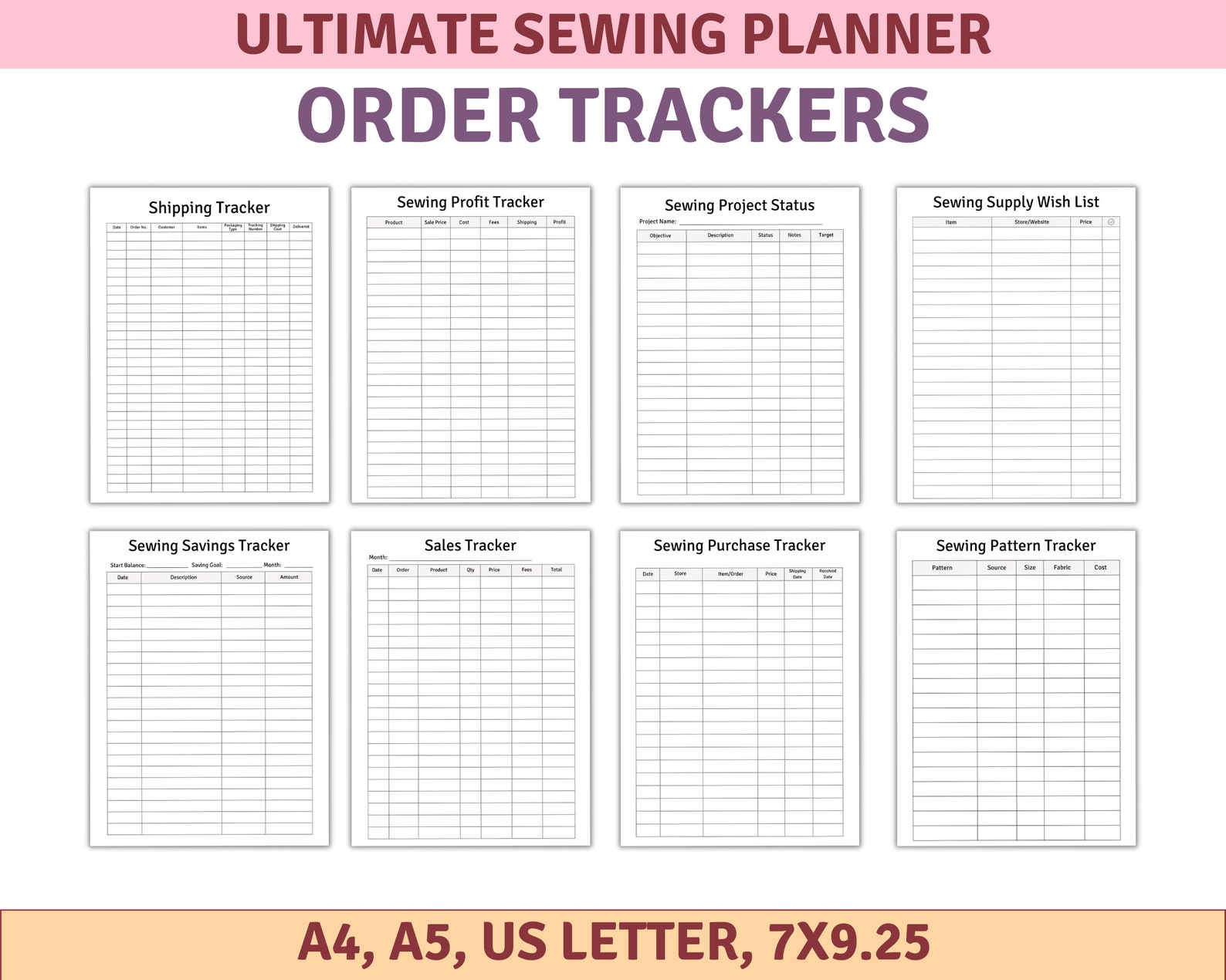 Printable Sewing Project Planner and Organiser, Knitting and Crochet ...