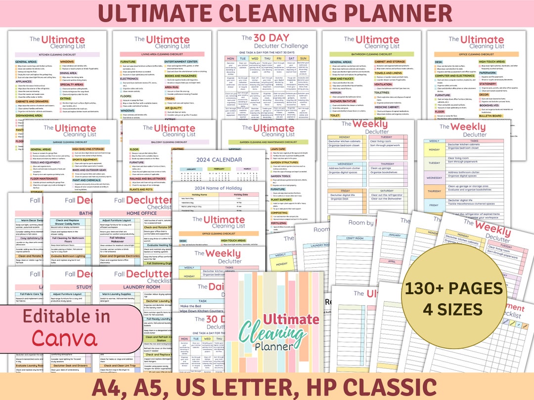 Printable Cleaning Schedule Bundle Editable, Ultimate Cleaning Planner Checklist, Guided ...