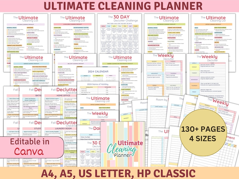 Printable Cleaning Schedule Bundle Editable, Ultimate Cleaning Planner Checklist, Guided ...