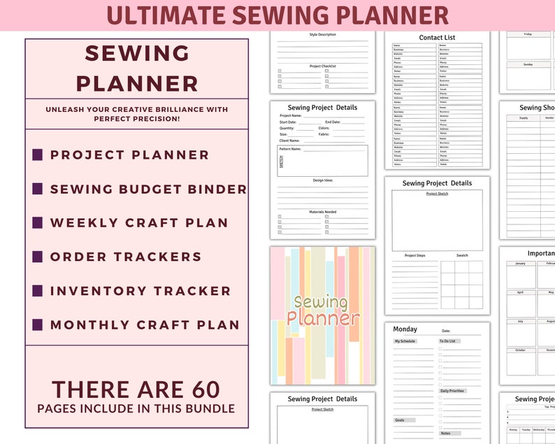 Printable Sewing Project Planner and Organiser, Knitting and Crochet ...