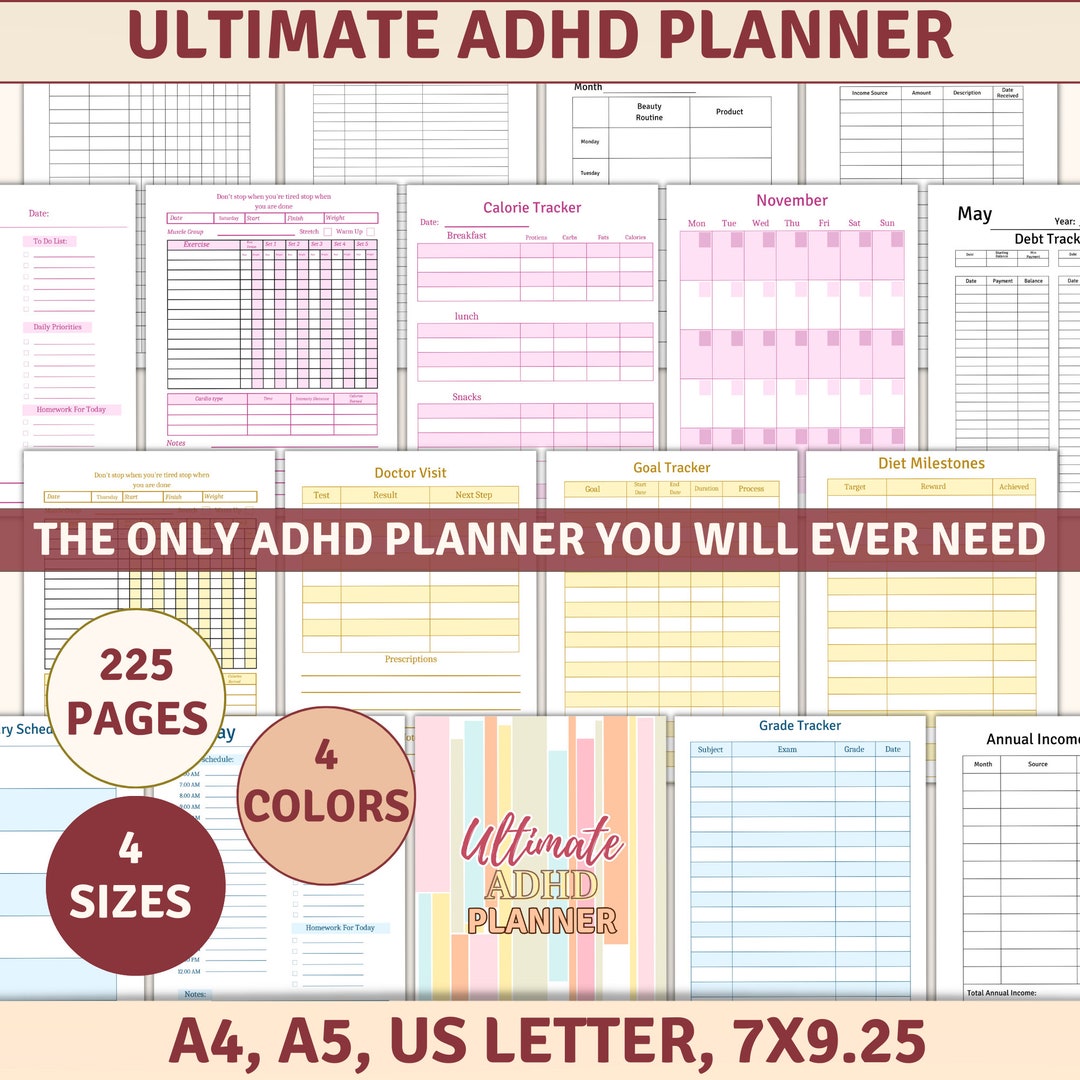 ADHD Planner Adult, ADHD Student Planner, ADHD Life Planner, Printable ...