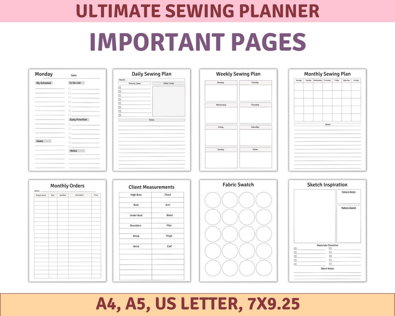 Printable Sewing Project Planner and Organiser, Knitting and Crochet ...