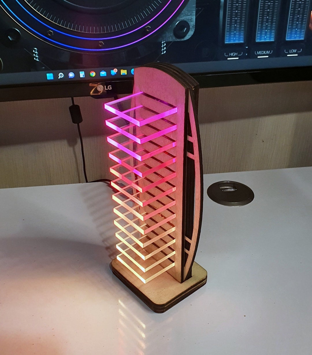 Wooden RGB LED Lamp: Remote Controlled Sci-fi Decor - Etsy