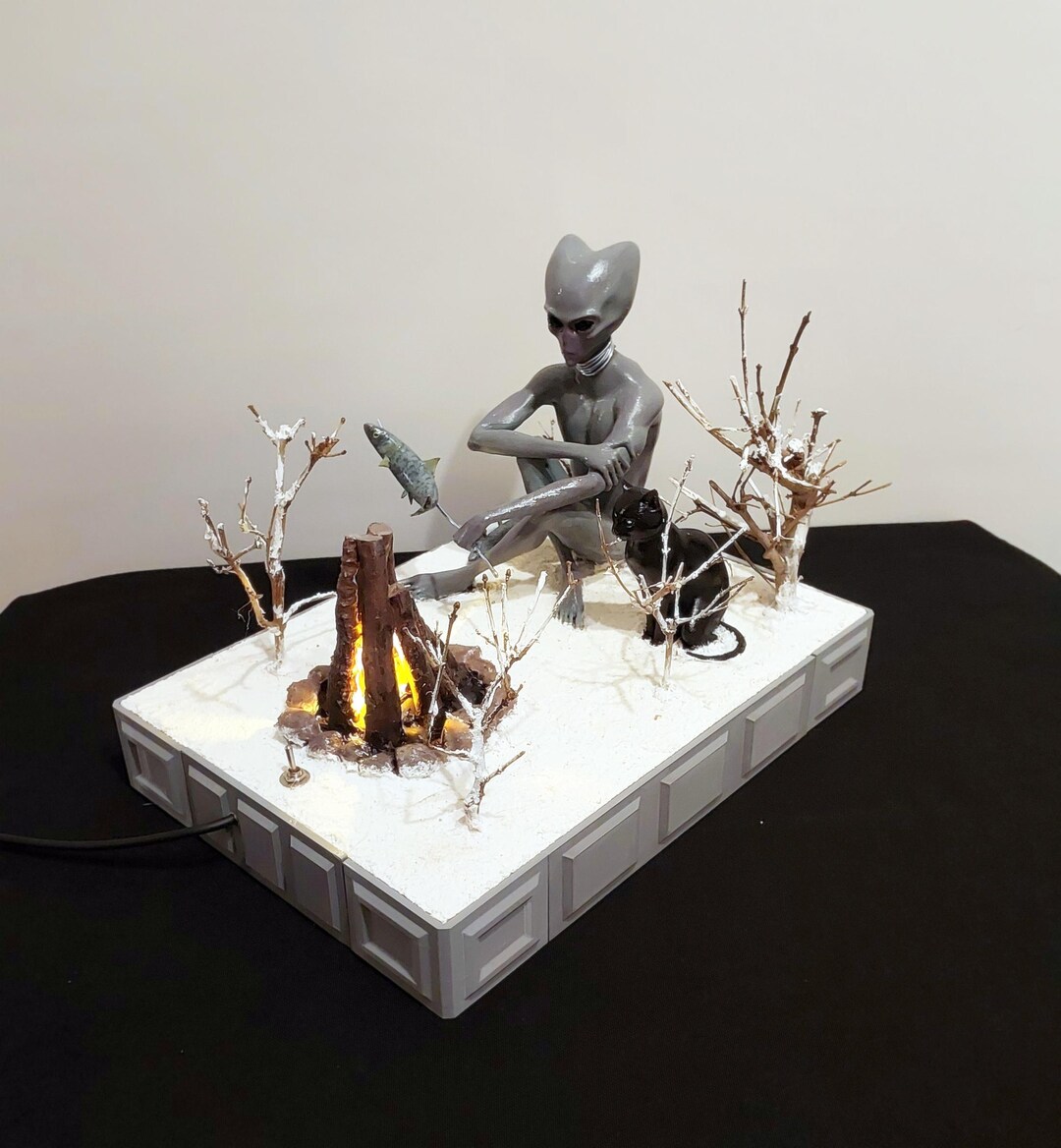 Alien Camping Diorama - Alien Life - Alien Campfire - Alien Fishing - Etsy