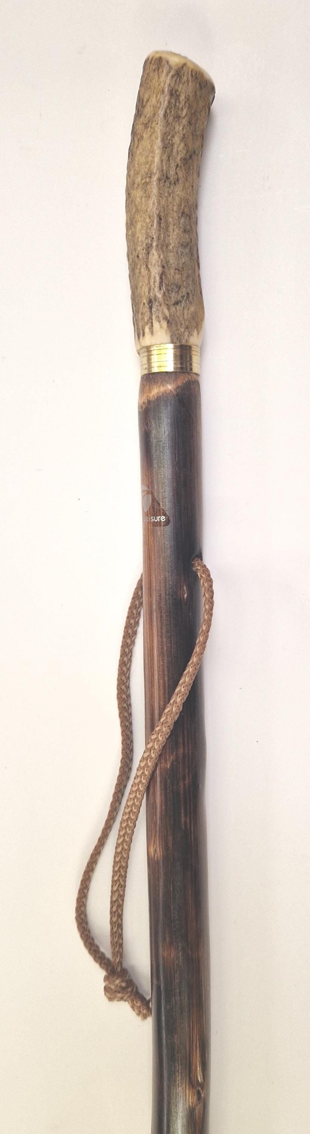 Staghorn Topped Hiking Stave Walking Stick Chestnut Wood Rubber Ferrule ...