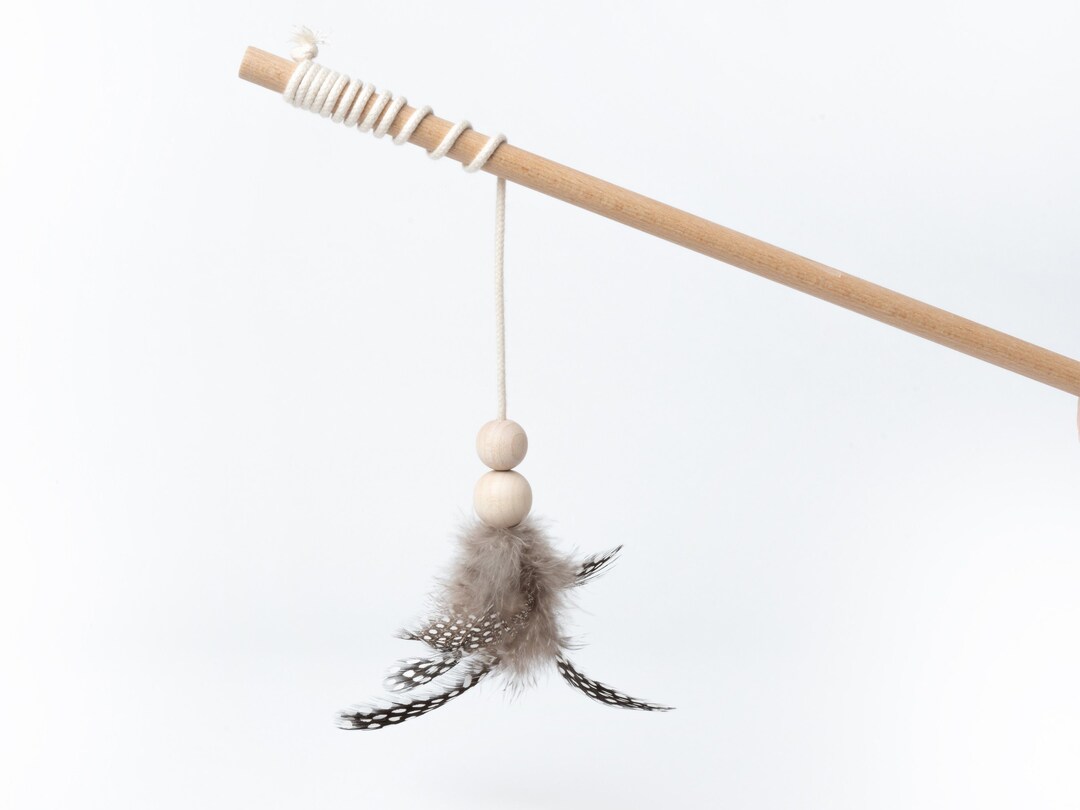 Cat Teaser Wand With Speckled Feathers | Cat Chase | Cat Fishing Pole ...