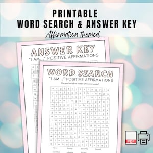 Word Search Puzzle, Positive Affirmations, Printable Activity Worksheet ...