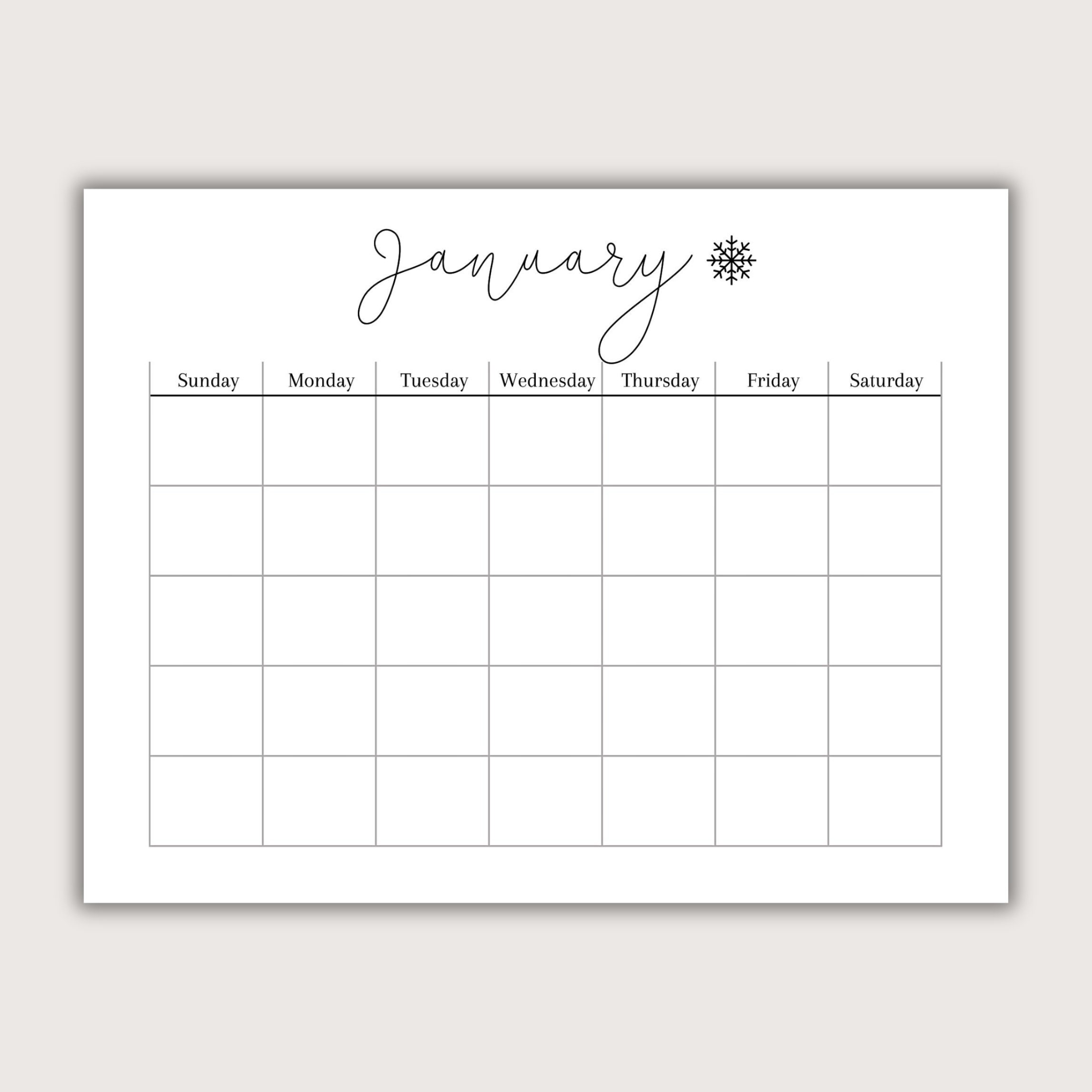 Printable Blank Monthly Calendar, Landscape 11 X 8.5" 12 Month Planner ...