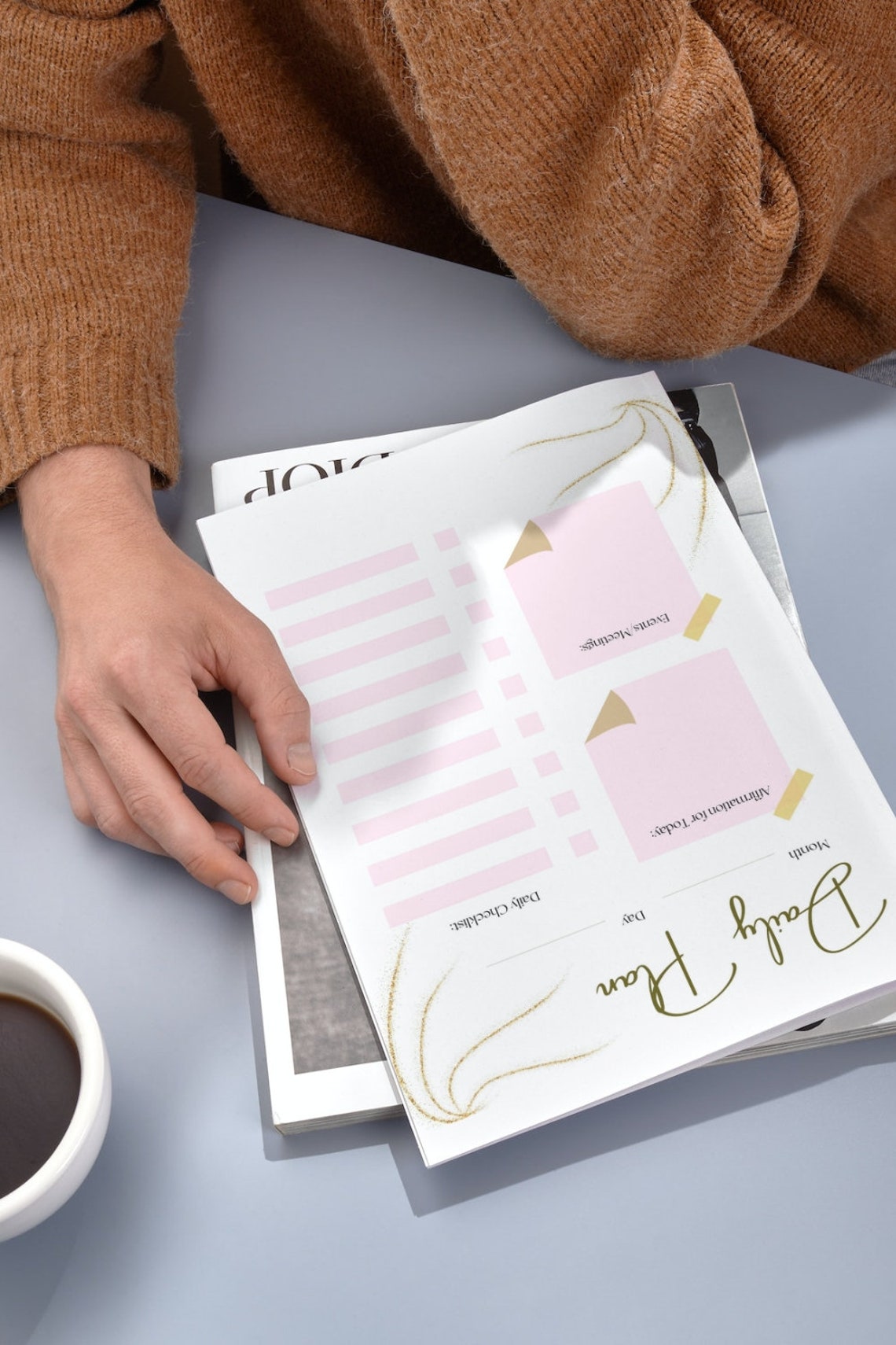 Printable Daily Planner: Pink, White & Gold Checklist (PDF) - Etsy