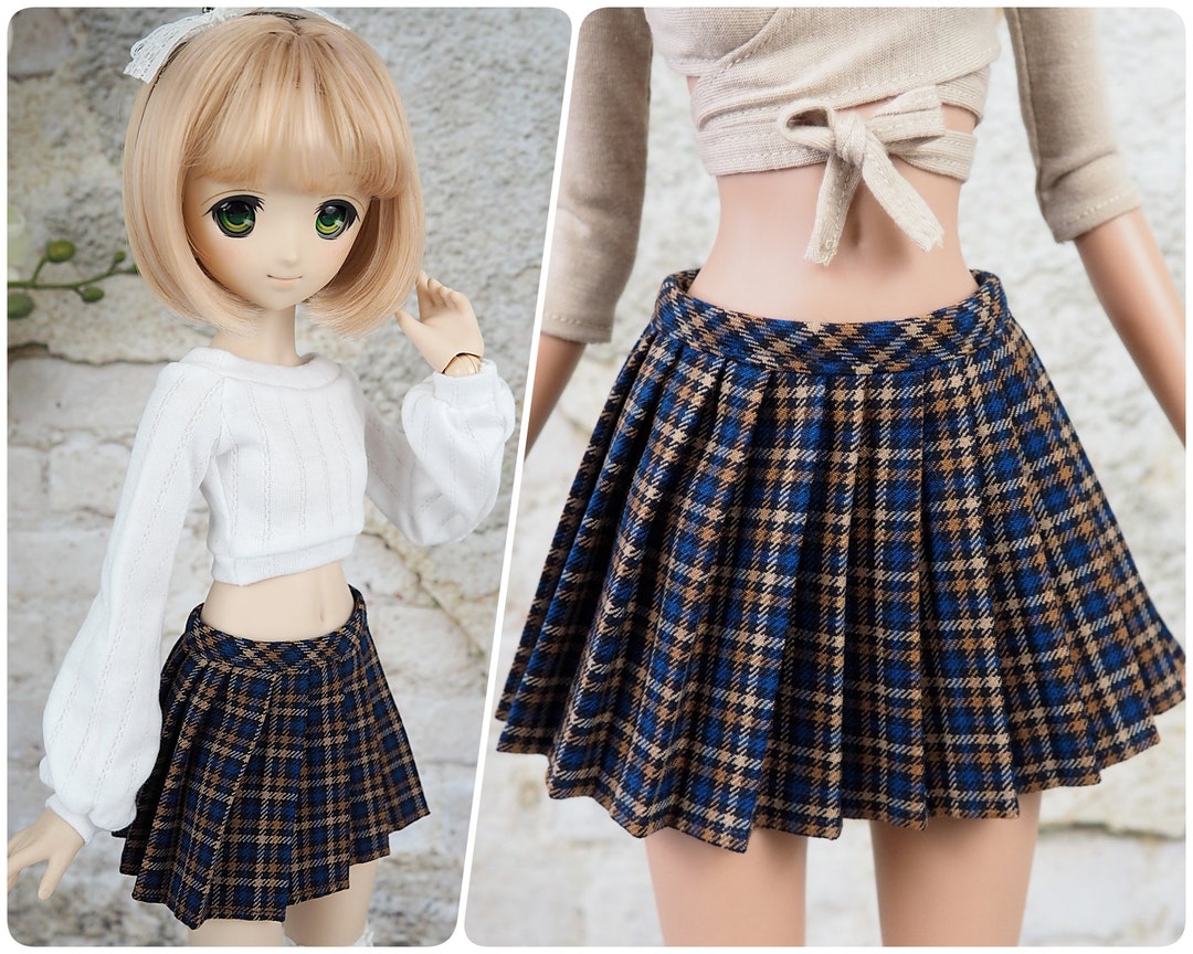 MSD, Smart Doll Pear 1/4, 1/3 BJD - Blue Checkered Pleated Skirt ...