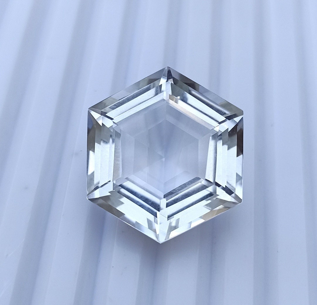Natural Rock Crystal Quartz Hexagon, Step Cut Gemstone, Jewelry Making ...