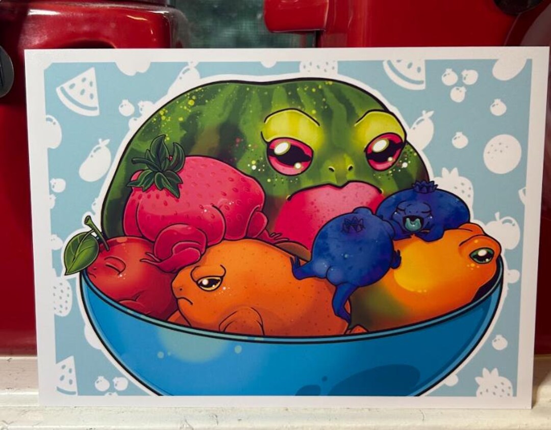 5"x7" Art Print | Cute Fruit Frog Bowl - Etsy