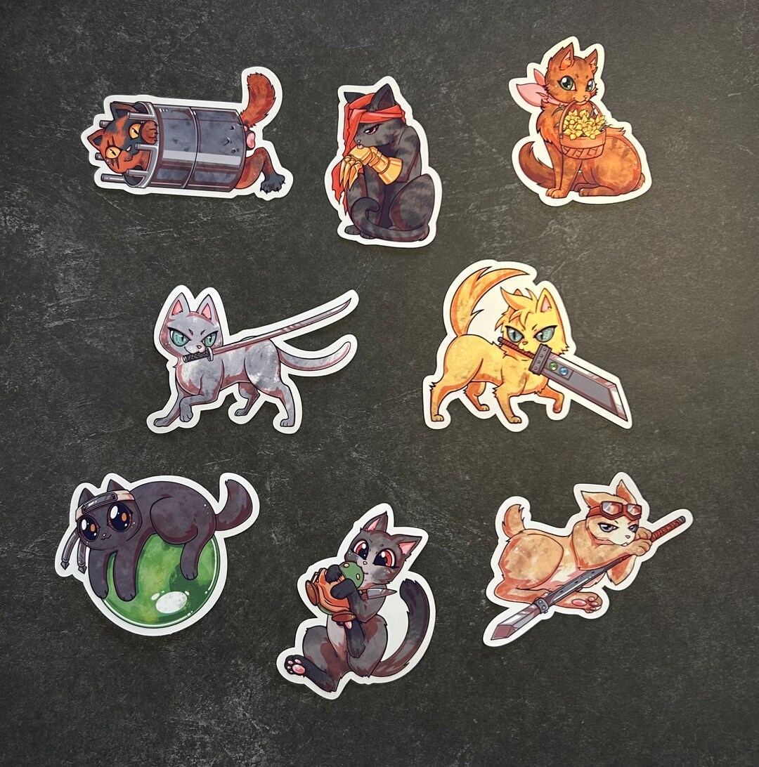 2.5" Set of 8 Stickers | Cute & Funny Cats | Video Game Anime ...