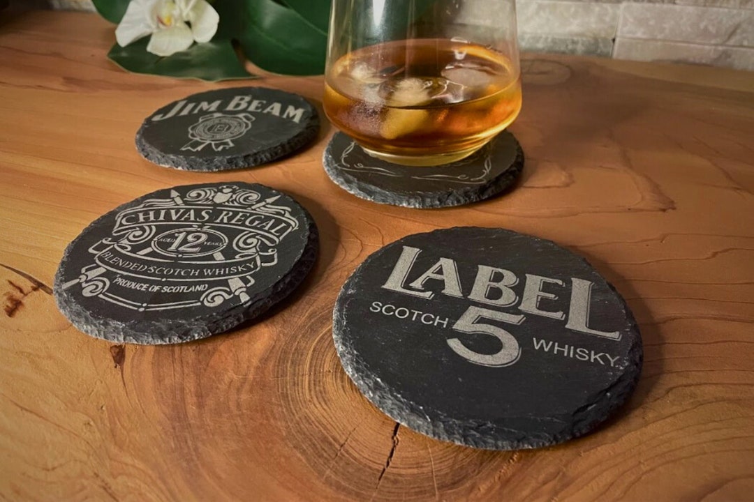 Whiskey Slate Coasters, Personalized Engraved Slate Coasters, Set of ...