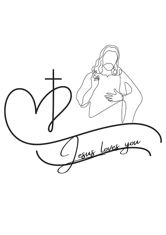 Jesus Christ Line Art Jesus Loves You Digital Print Jesus - Etsy
