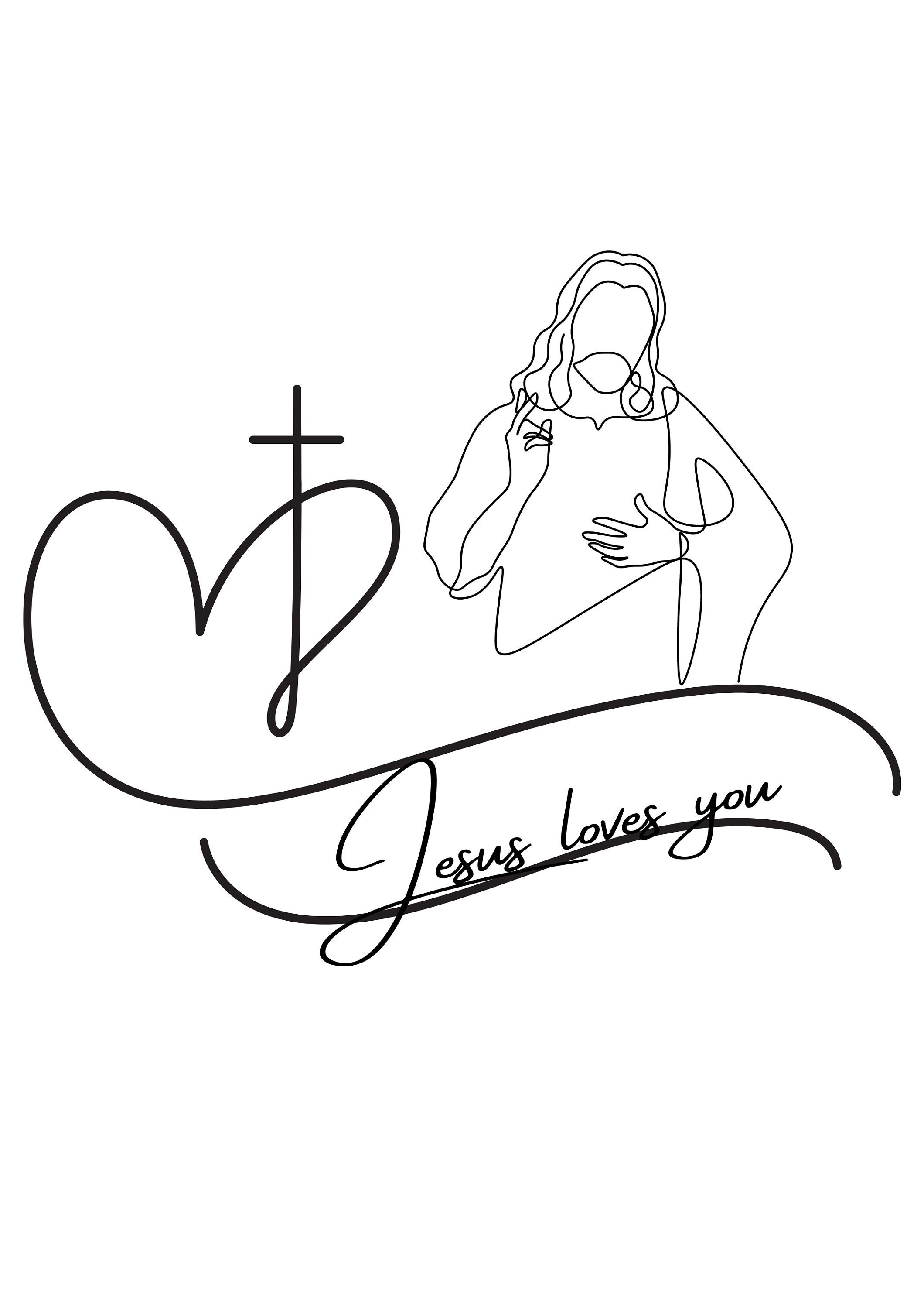 Jesus Christ Line Art, Jesus Loves You Digital Print, Jesus Wall Art ...