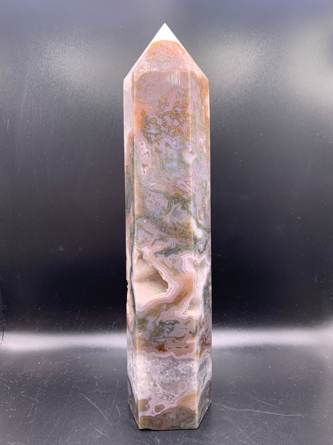 Collector Piece Dreamy Large Pink Moss Agate Chakra Crystal Point Tower ...