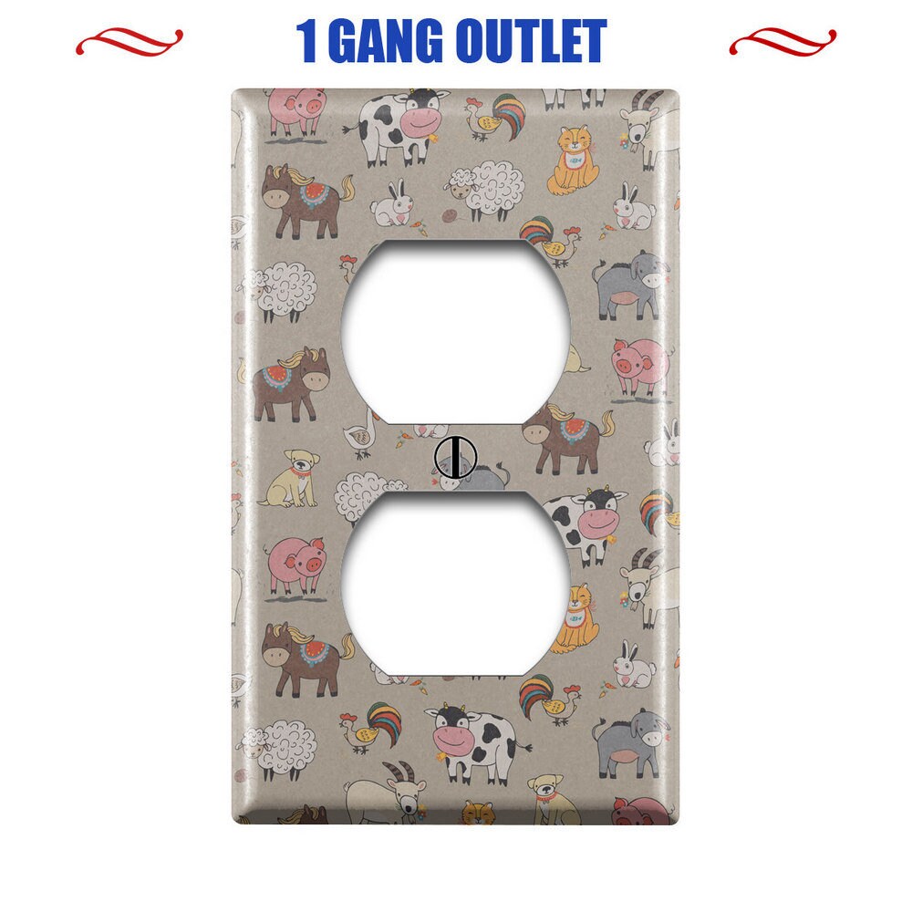 Wall Switch Plate, Cute Mix Farm Animals Print Pattern, Toggle / Decora ...
