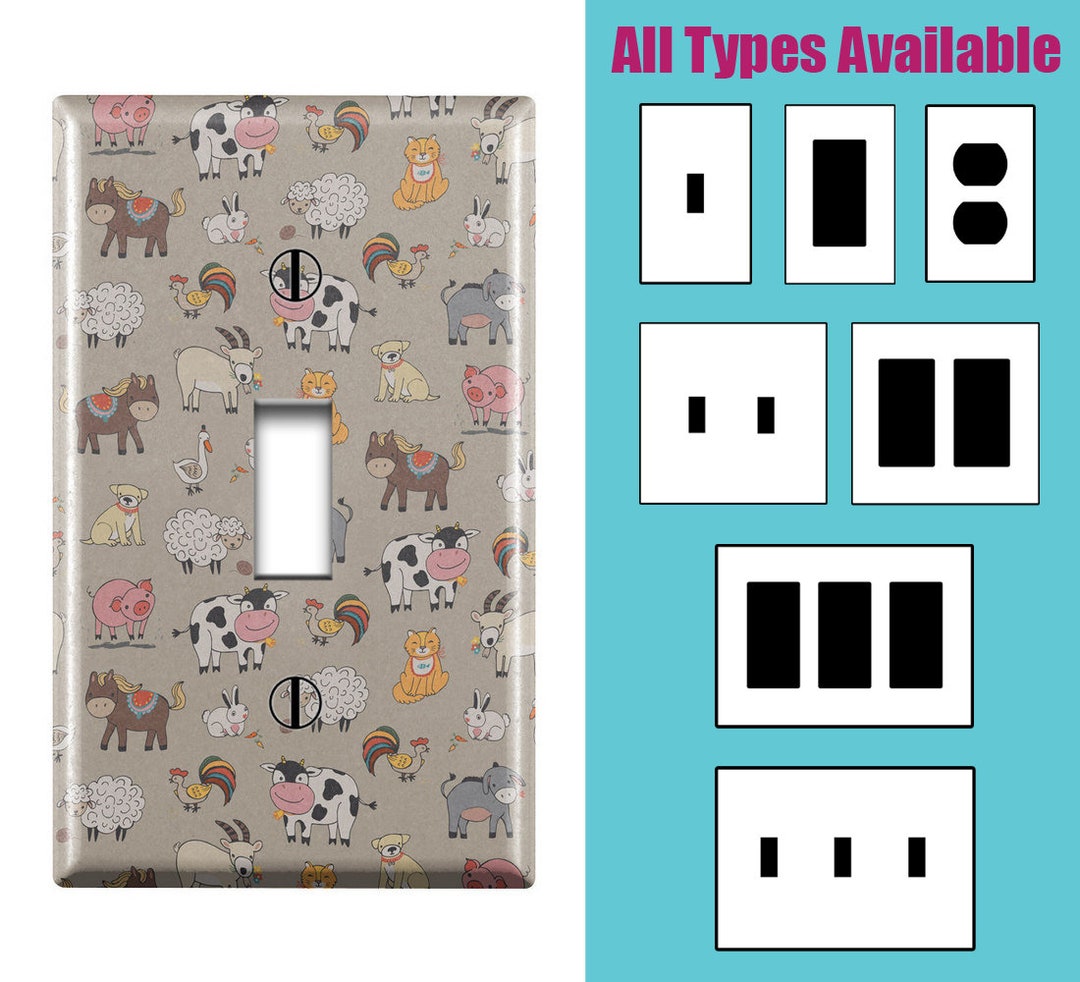 Wall Switch Plate, Cute Mix Farm Animals Print Pattern, Toggle / Decora ...
