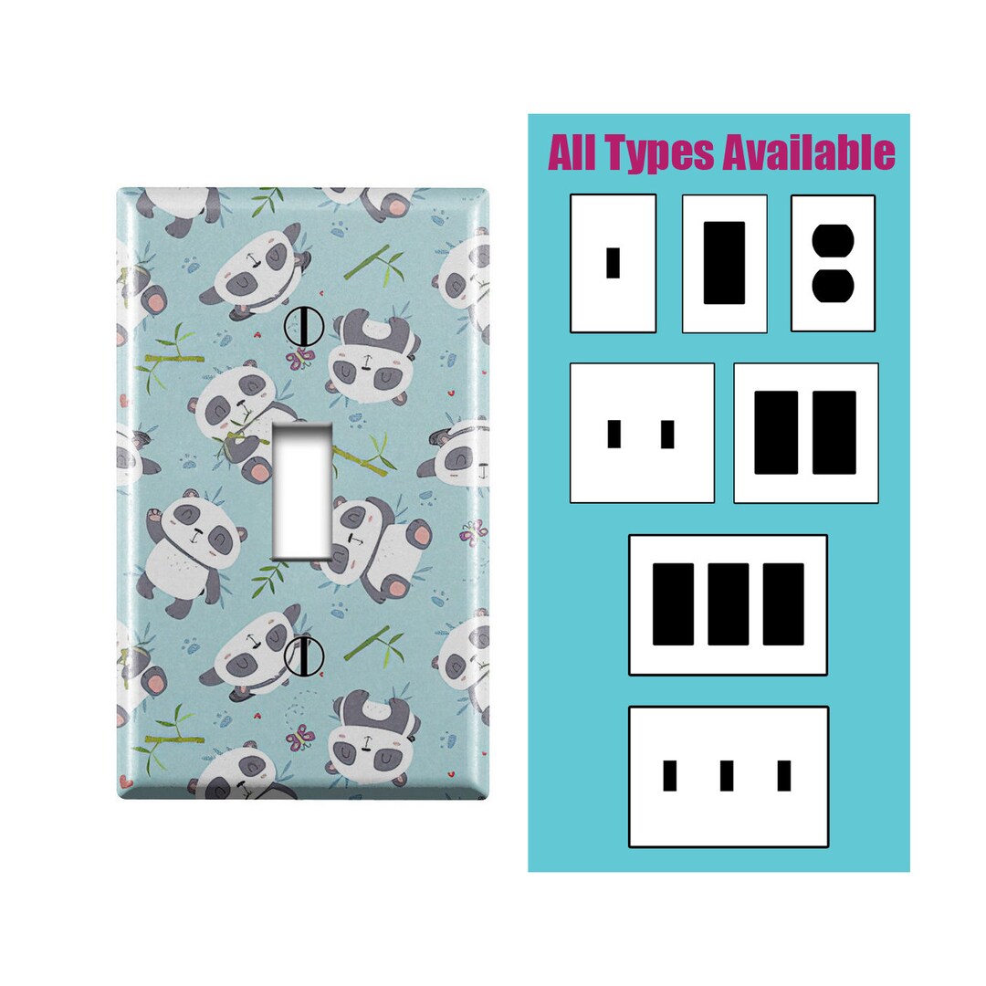 Wall Switch Plate, Cute Cartoon Style Cute Panda Print Pattern, Toggle ...