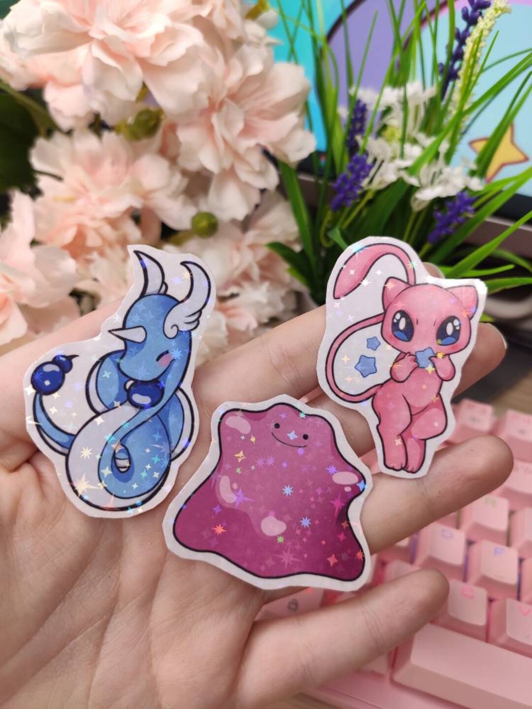Pack Holographic Ditto Stickers - Mew, Dragonair Stickers - Etsy