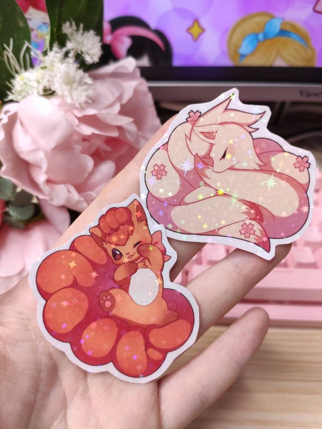 Pack Holographic Kawaii Chibi Stickers - Pokestickers - Etsy