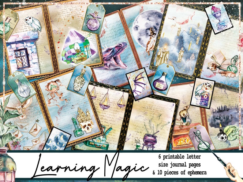 Magic Fantasy Junk Journal Kit in Letter Size, School for Witches and ...