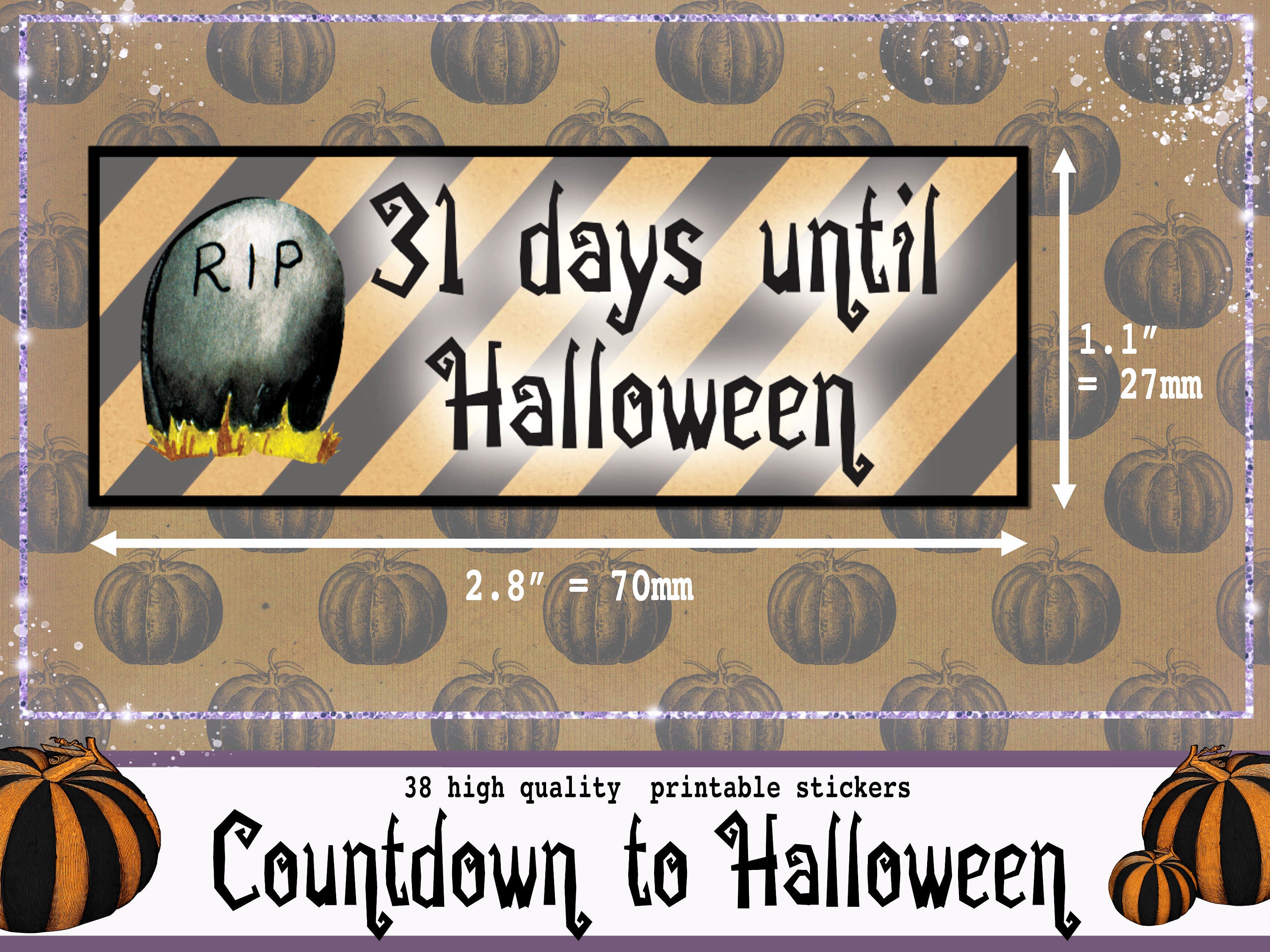 Cute Halloween Countdown Printable Sticker Pack, Digital Halloween ...