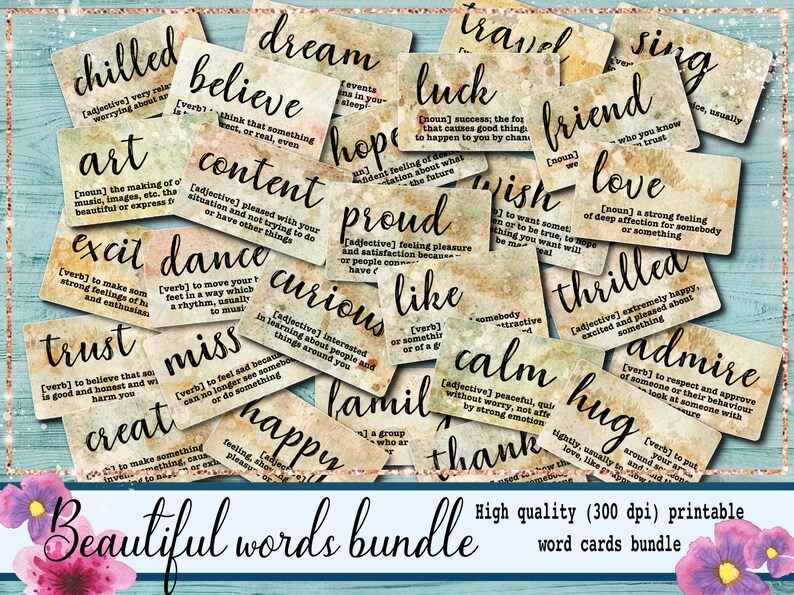 Printable Word Card Set for Journaling and Scrapbooking || Dictionary ...