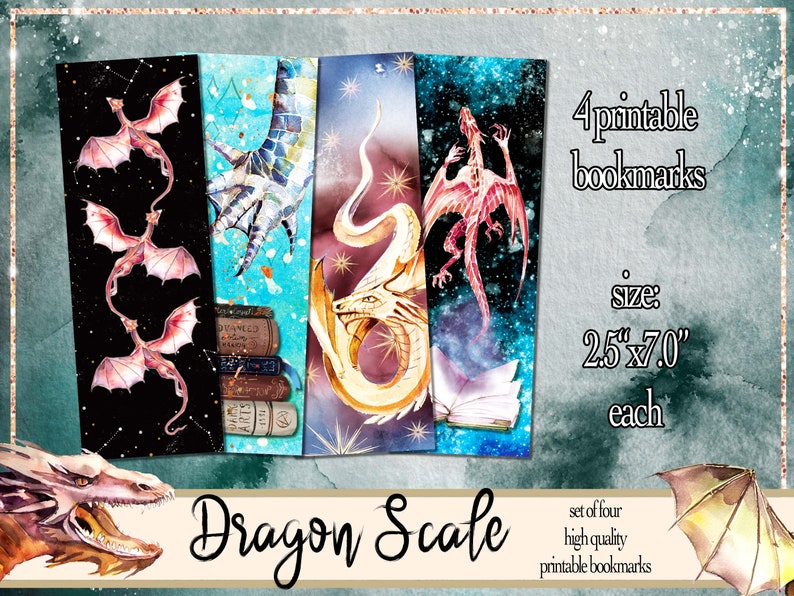 Printable Fantasy Dragon Bookmark Set, Digital Bookmarks With Mythical ...