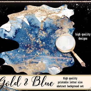 Gold and Blue Abstract Digital Paper Pack for Journaling, Scrapbooking ...