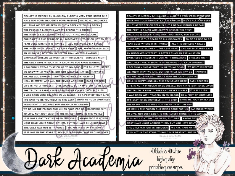 Dark Academia Aesthetic Junk Journal Quotes, Printable Inspirational ...