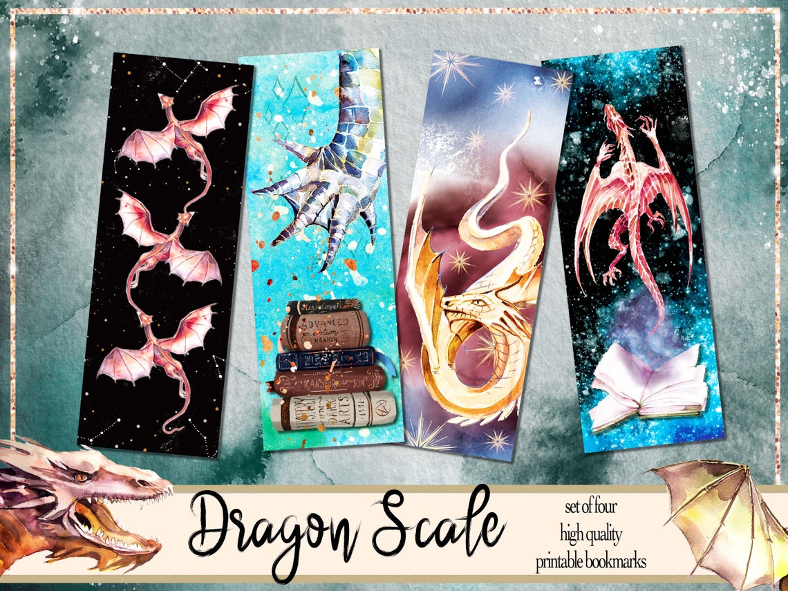 Printable Fantasy Dragon Bookmark Set, Digital Bookmarks With Mythical ...