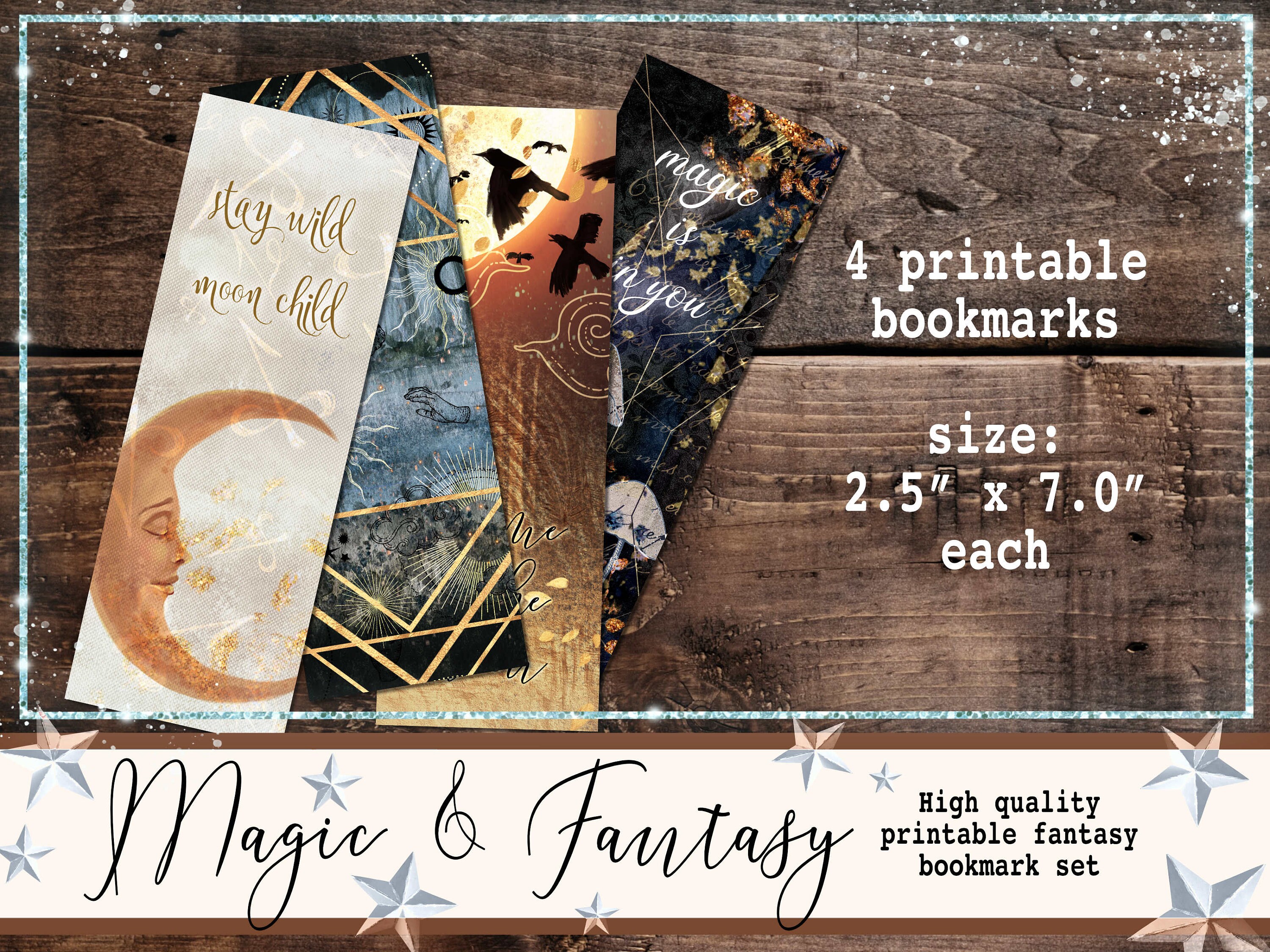 Printable Magick Bookmark Set, Magic and Fantasy Themed Digital ...