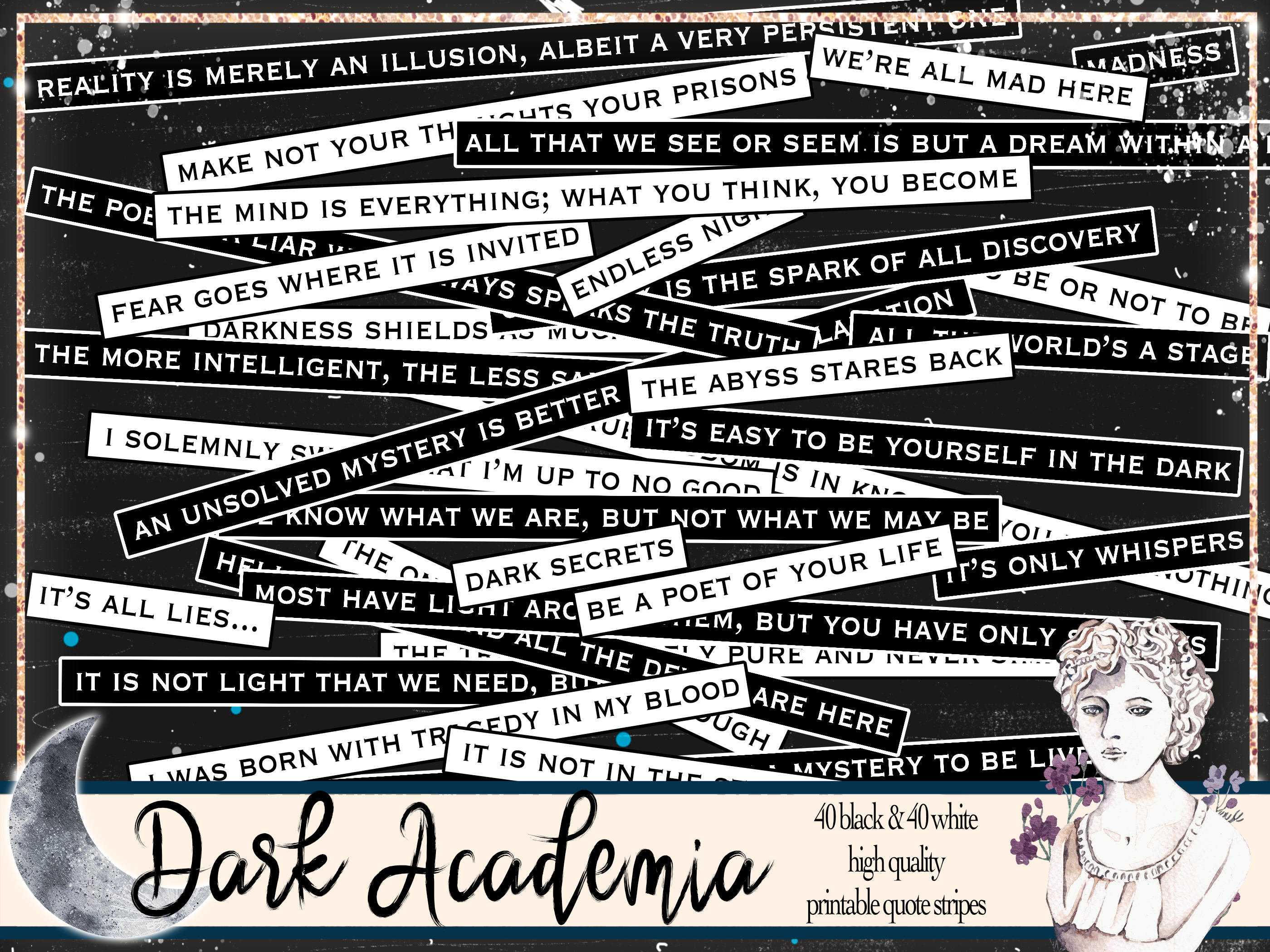 Dark Academia Aesthetic Junk Journal Quotes, Printable Inspirational