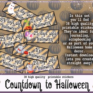 Cute Halloween Countdown Printable Sticker Pack, Digital Halloween ...