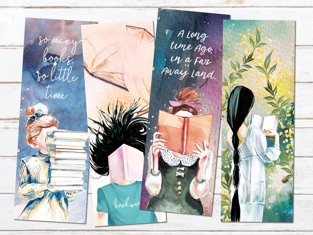 Printable Bookworm Bookmark Set, Cute Girly Digital Bookmark Bundle for ...