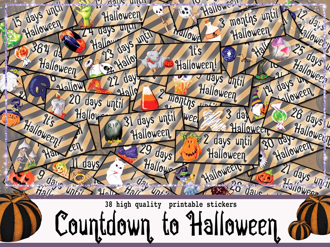 Cute Halloween Countdown Printable Sticker Pack, Digital Halloween ...