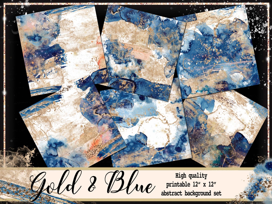 Gold and Blue Abstract Digital Paper Pack for Journaling, Scrapbooking ...