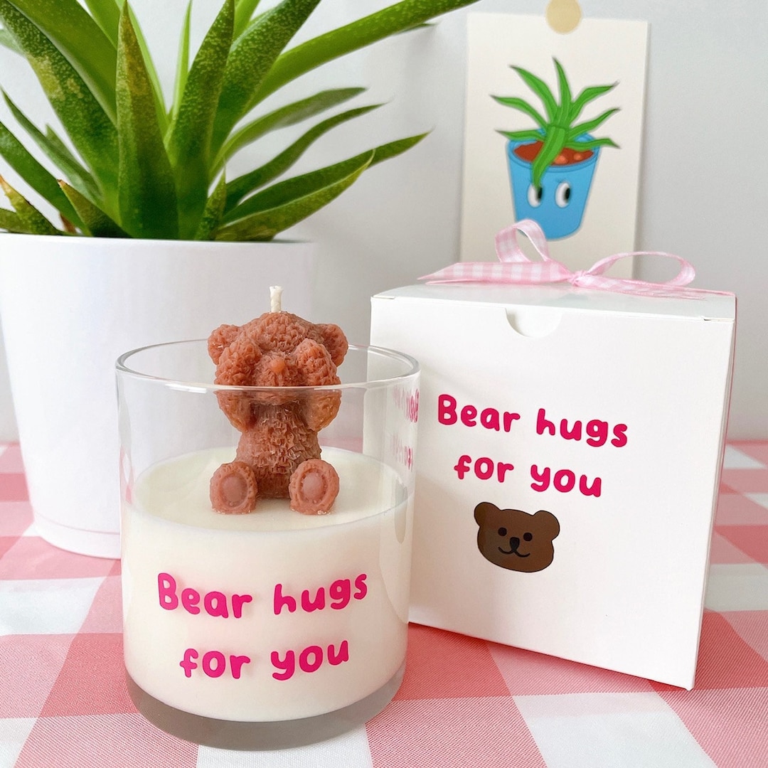 Shy Teddy Bear Soy Candle Cute Candle in Jar Candle Gift Box Valentine ...