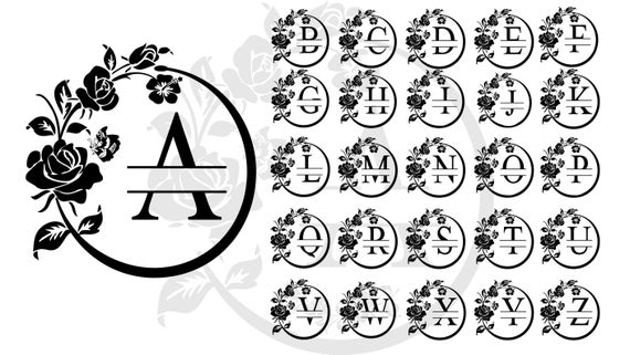 Rose Wreath Split Letter Monogram SVG File for Cricut / a to Z | Etsy