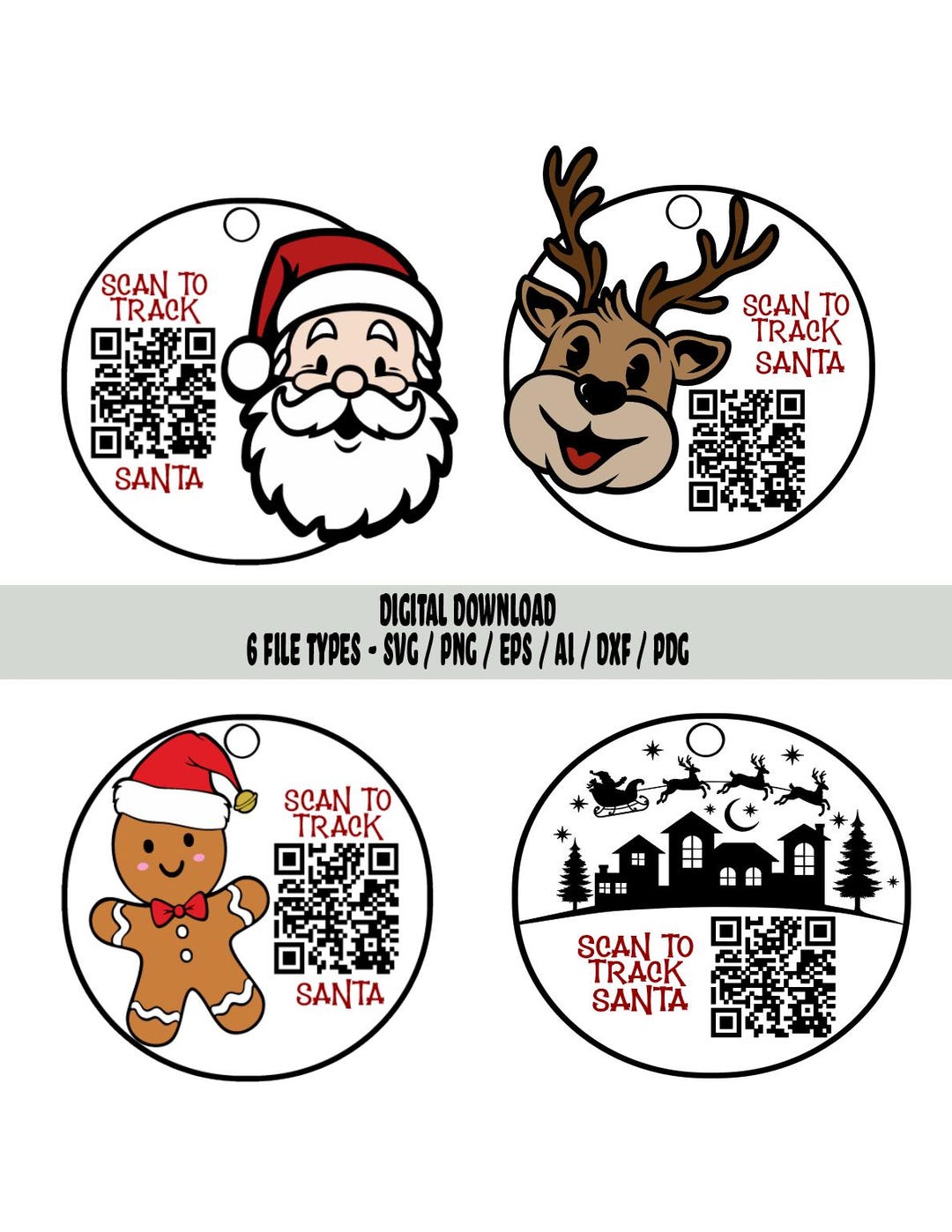 Santa Track QR Code Digital Download Ornament.norad Santa Tracker QR ...