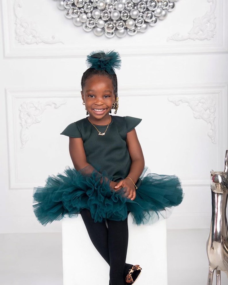Emerald Green Dress, Cap Sleeve Tutu Girl Dress With Matching Hair Bow ...