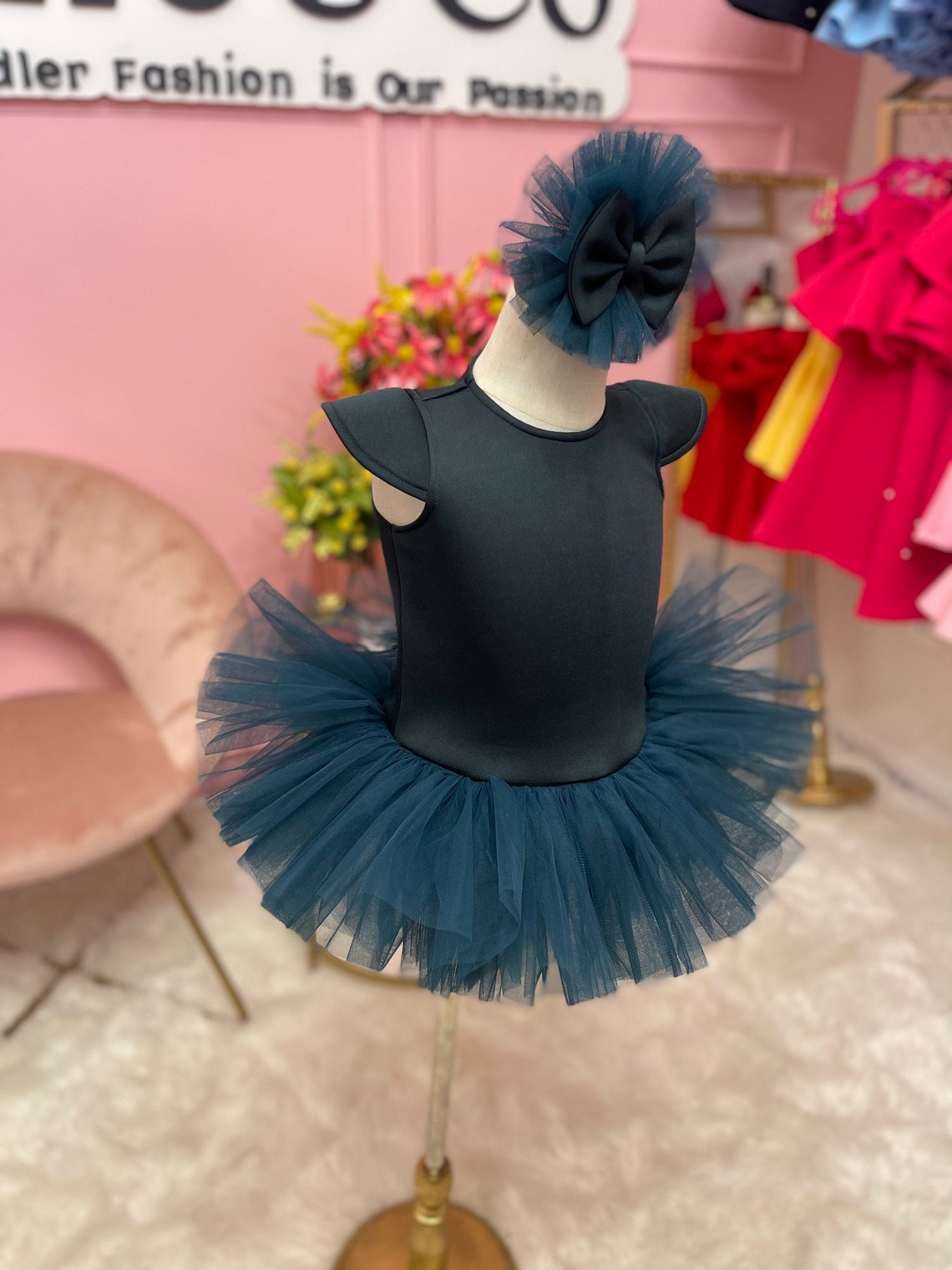 Emerald Green Dress, Cap Sleeve Tutu Girl Dress With Matching Hair Bow ...